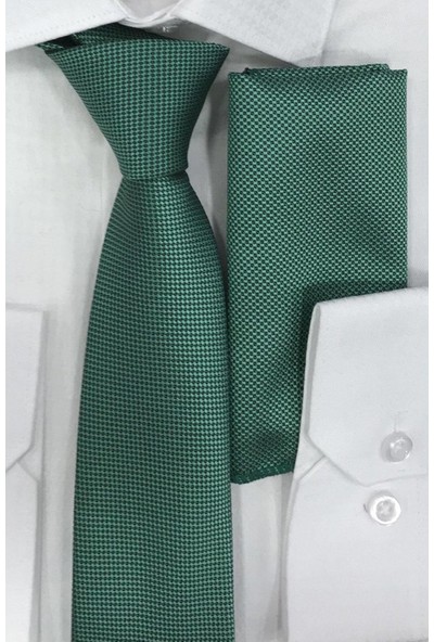 Mendilli Ince Kravat_su Yeşil