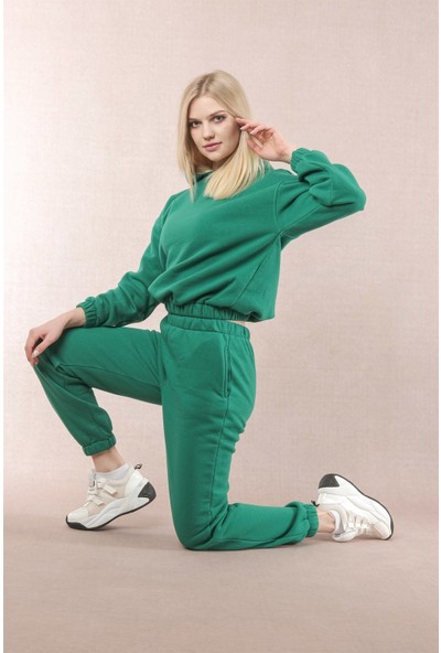 Espina Kadın Yeşil Beli Lastikli Kapüşonlu Takım