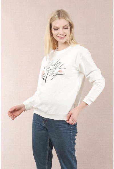 Espina Kadın Ekru Baskılı Sweatshirt