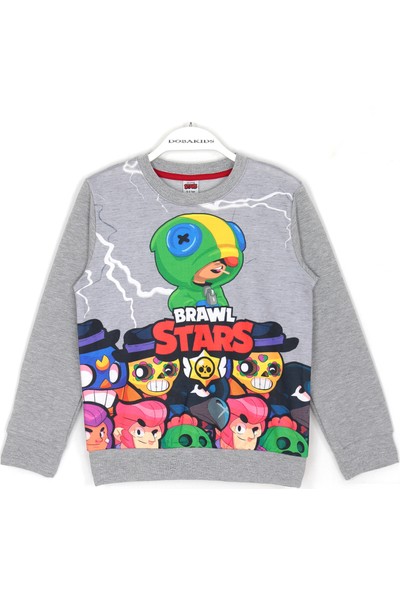 Brawl Stars Oyun Karakterleri Baskılı Erkek Çocuk Sweatshirt 5 - 12 Yaş Gri