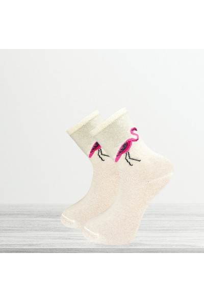 Flamingo Desenli Beyaz Kadın Soket Çorap Fldb-1