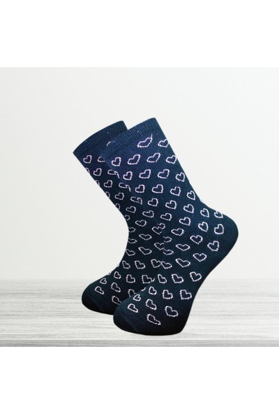 Kalp Desenli Siyah Kadın Soket Çorap - Kds-1