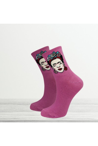 Frida Kahlo Resimli Mor Kadın Soket Çorap - Fkm-1 Frida Kahlo Resimli Mor Kadın Soket Çorap - Fkm-1