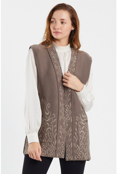 Uludağ Triko Desenli Triko Yelek / Vizon Uludağ Triko Desenli Triko Yelek / Vizon