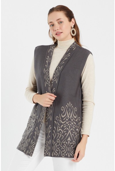 Uludağ Triko Desenli Triko Yelek / Füme Uludağ Triko Desenli Triko Yelek / Füme