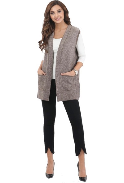 Kadın Vizon Cepli Kolsuz Triko Örme Yelek