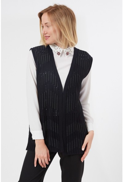 Uludağ Triko Ajurlu Kadın Yelek / Siyah Uludağ Triko Ajurlu Kadın Yelek / Siyah