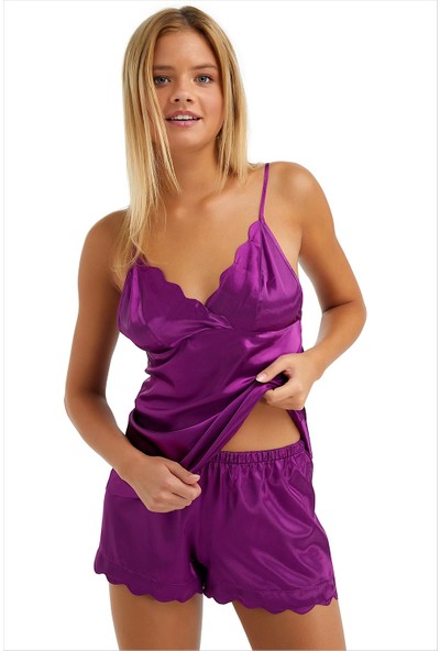 Ayyıldız Kadın Ekru Saten Şortlu Takım 3977 Mor Ayyıldız Kadın Ekru Saten Şortlu Takım 3977 Mor