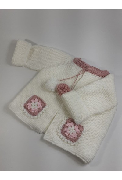 Bağzı Şeyler Dükkanı El Örgüsü Kız Bebek Hırkası 2-3 Yaş Cepli