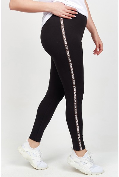 Womenice Kadın Siyah Yanı Womenice Şeritli Büyük Beden Tayt