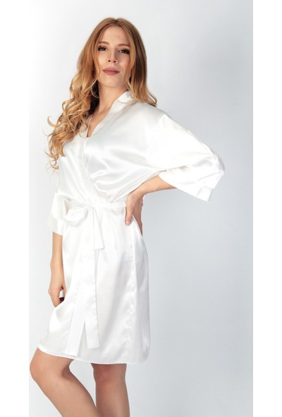 Bride to Bee Sparkle White Taşlı Saten Sabahlık Bride to Bee Sparkle White Taşlı Saten Sabahlık