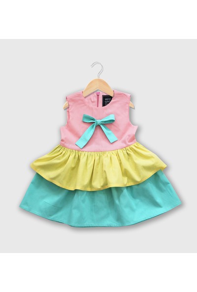 Sumeyye's Kız Çocuk Elbisesi Kolsuz Renkli Fiyonklu - 550