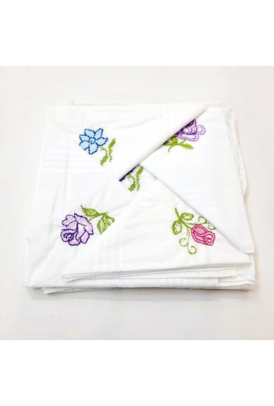 Berkaysundan Pamuklu Nakışlı 12 Adet Kadın Mendili 29X29 cm