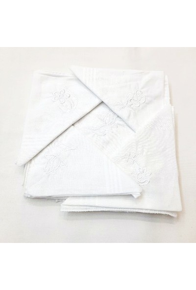 Berkaysundan Pamuklu Nakışlı 12 Adet Kadın Mendili 29X29 cm