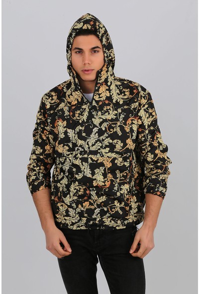 Penyelüx Penyelux Erkek Siyah Yaprak Desen Yağmurluk