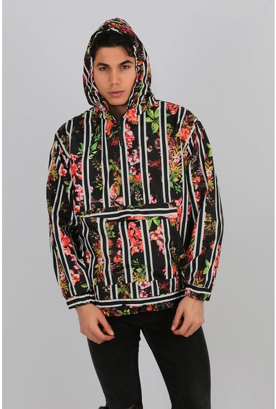 Penyelüx Penyelux Erkek Siyah Çiçek Desenli Yağmurluk