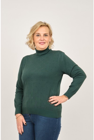 Büşra Triko Kadın Balıkçı Yaka Kazak 3998212 Yeşil