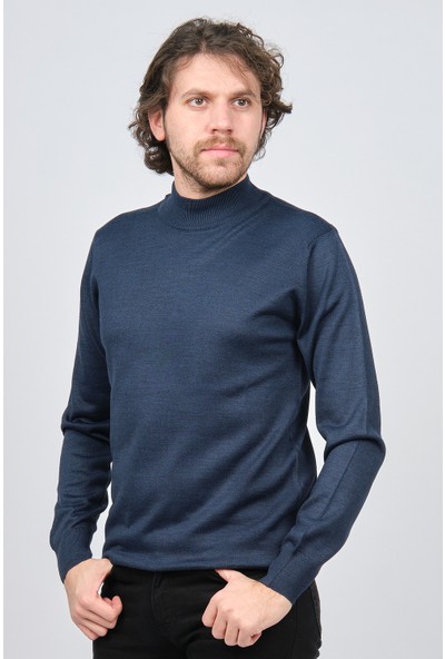 Ateş Triko Erkek Yarım Balıkçı Yaka Yün Kazak 6090154 Indigo