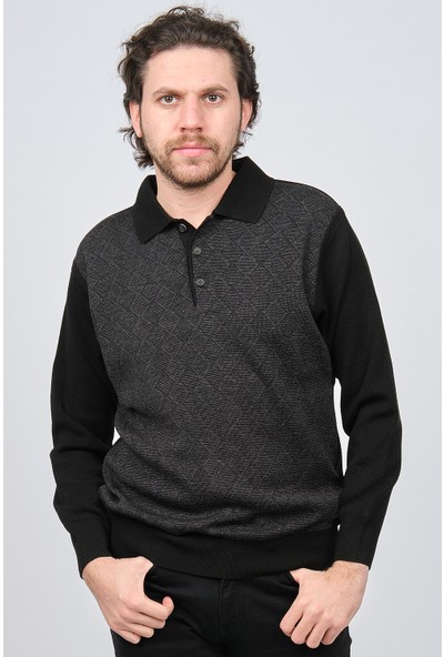 Woolen World Erkek Polo Yaka Desenli Yün Kazak 5596651 Siyah Woolen World Erkek Polo Yaka Desenli Yün Kazak 5596651 Siyah