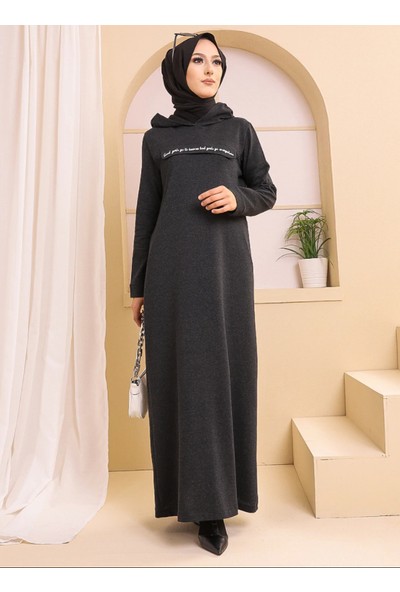 Tofisa Kapüşonlu Elbise - Antrasit - Tofisa