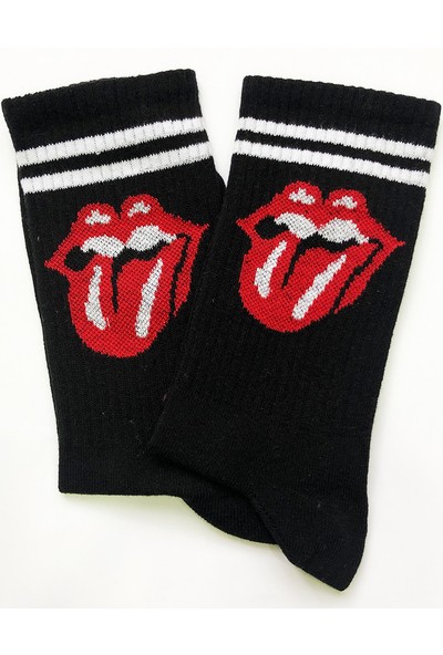 Lara Çorap Dil Çıkarma Desenli Siyah Soket Çorap - Dds-1