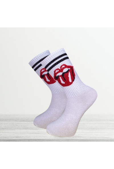 Lara Çorap Dil Çıkarma Desenli Beyaz Soket Çorap - Ddb-1