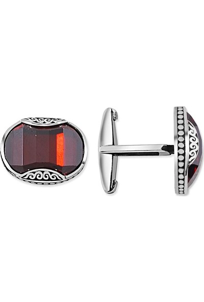 Co Cadeaux Kırmızı Taşlı Kol Gümüş Düğmesi