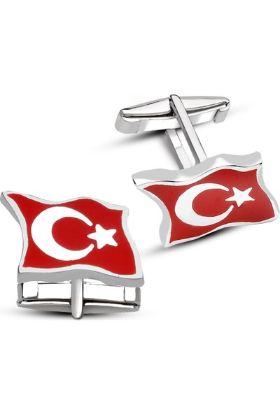 Co Cadeaux 925 Ayar Gümüş Dalgalı Ay Yıldız Model Kol Düğmesi