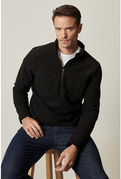 AC&Co / Altınyıldız Classics Standart Fit Günlük Rahat Fermuarlı Bato Yaka Spor Polar Sweatshirt