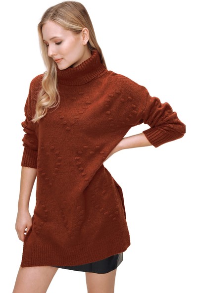 Butikburuc Kadın Taba Kalp Ponpon Desen Triko Boğazlı Tunik Butikburuc Kadın Taba Kalp Ponpon Desen Triko Boğazlı Tunik