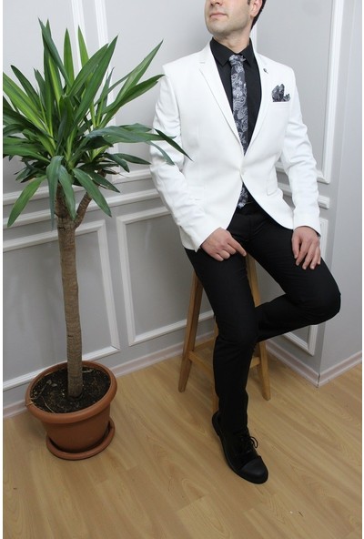 Agustini Beyaz Renk,blazer Tek Ceket Mono Yaka Slim CK1046-AGUSTINI Agustini Beyaz Renk,blazer Tek Ceket Mono Yaka Slim CK1046-AGUSTINI