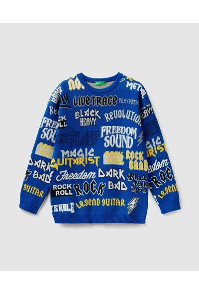 United Colors Of Benetton Fosforlu Yazı Jakarlı Kazak