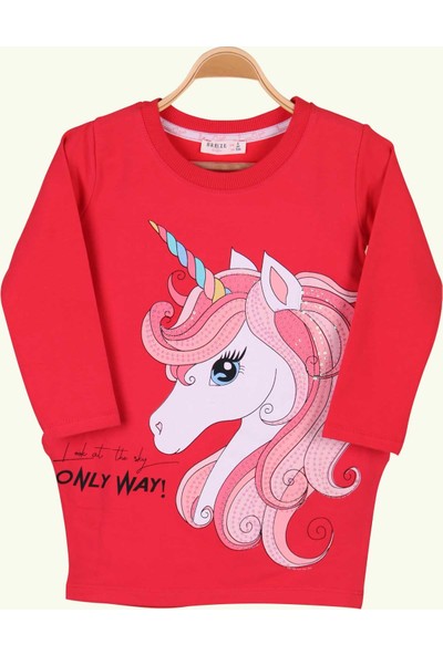 Breeze Kız Çocuk Tunik Unicorn Somon Melanj (4-8 Yaş)