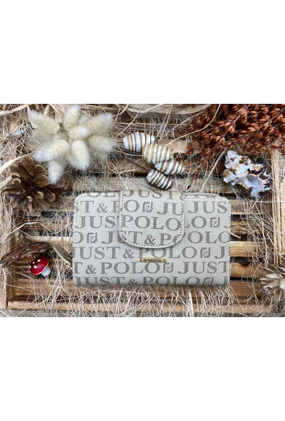 Just Polo Kadın Krem Silinmez Baskılı Cüzdan