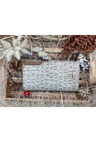 Just Polo Kadın Krem Taba Silinmez Baskılı Cüzdan