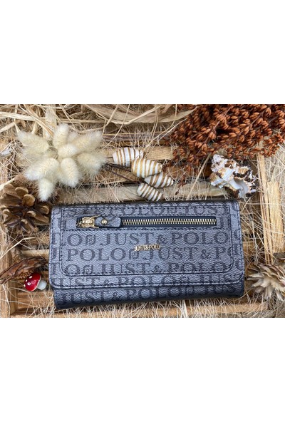 Just Polo Kadın Gri Silinmez Baskılı Cüzdan
