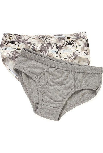 Dagi Gri Melanj-Ekru Erkek Çocuk Palmiye Empirme 2'li Slip Dagi Gri Melanj-Ekru Erkek Çocuk Palmiye Empirme 2'li Slip