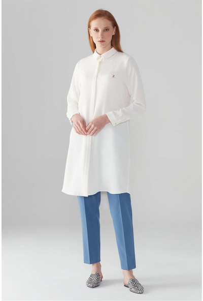 Zühre Gizli Düğme Detaylı Tunik Ekru T-0767