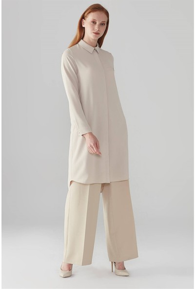Zühre Gizli Düğme Detaylı Tunik Bej T-0767