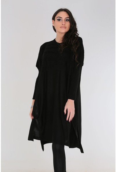 Penyelüx Kol Detaylı Triko Kadın Tunik - Siyah