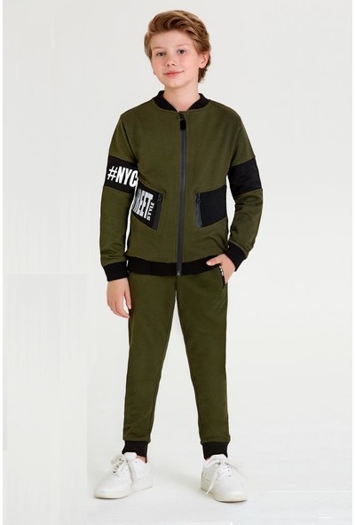 Wonder Kids Erkek Çocuk Haki Fermuarlı Sweatshirt ve Eşofman Altı 2'li Takım MK20AW6037