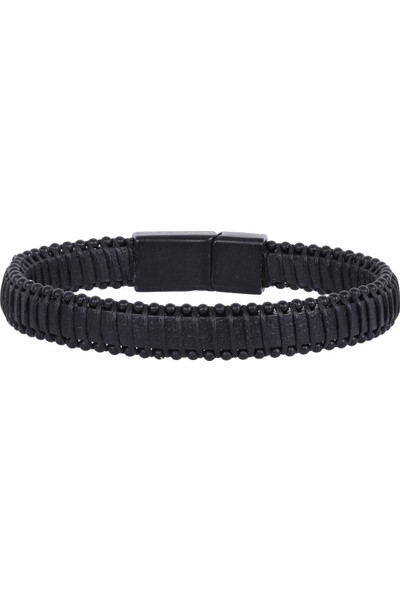 Labalaba Erkek Ip Örgü Detaylı Siyah Deri Bileklik