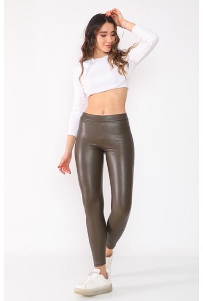 Içi Kadife Yüksek Bel Deri Tayt