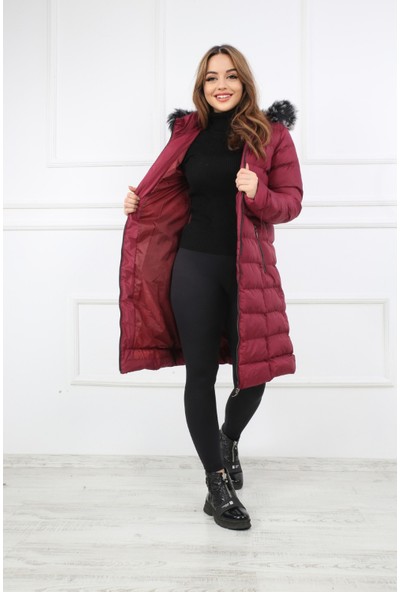 Morwagon Kadın Borda Kürklü Kapşonlu Şişme Mont Morwagon Kadın Borda Kürklü Kapşonlu Şişme Mont