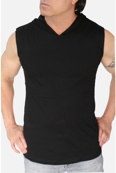 Rock & Roll Düz, Baskısız Basic Siyah Kapşonlu Kolsuz T-Shirt Rock & Roll Düz, Baskısız Basic Siyah Kapşonlu Kolsuz T-Shirt