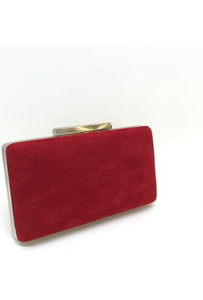 Womenacs Kırmızı Renk Süet Abiye Portföy Clutch Kadın Çanta Elde ve Uzun Askılı Kullanım