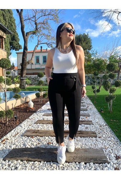 Nisan Triko Yırtmaçlı Çelik Siyah Pantolon