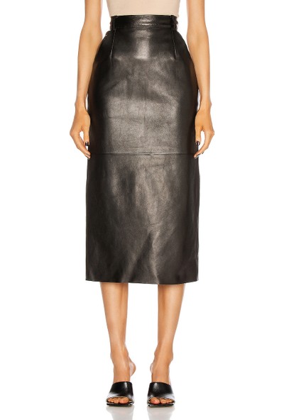 By Umut Design Yırtmaçlı Yüksek Bel Deri Etek