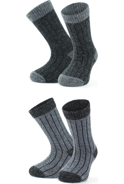 Go With Doğal Alpaka Yünü Antrasit Gri Soft Yün Kışlık Çocuk Çorabı 2 Çift