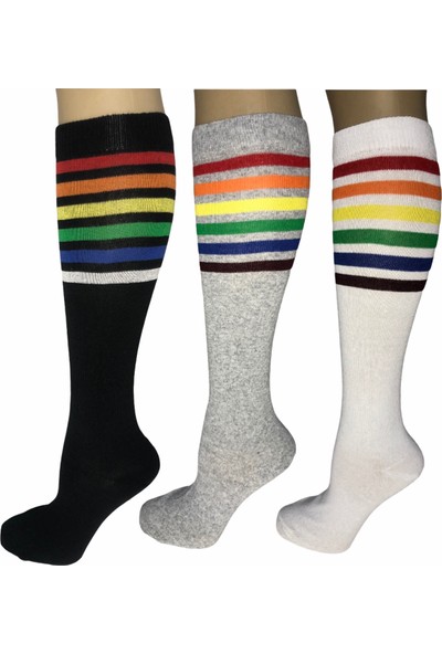 Mervsocks 3'lü Rainbow Çizgili Knee High Dizaltı Aerobik Yoga Tayt Çorabı Mervsocks 3'lü Rainbow Çizgili Knee High Dizaltı Aerobik Yoga Tayt Çorabı